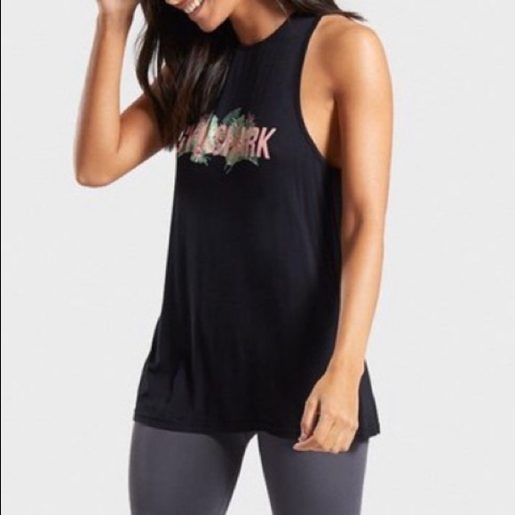 Gymshark | Tops | Gymshark Relaxed Logo Embroidered Tank Black Floral ...